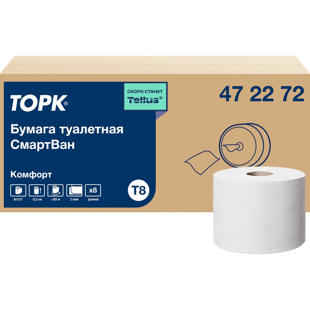 Туалетная бумага в рулонах TORK SmartOne T8 8 рулонов в упаковке арт.472272 25241 - выгодная ...