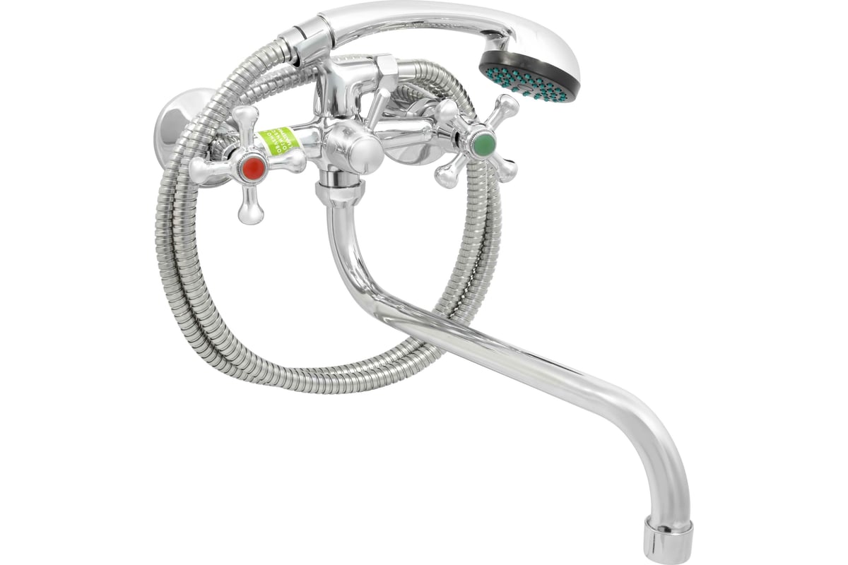 Ванно-душевой смеситель Juguni двуручный, с металлическим шлангом и хром. лейкой, кран-букса ...