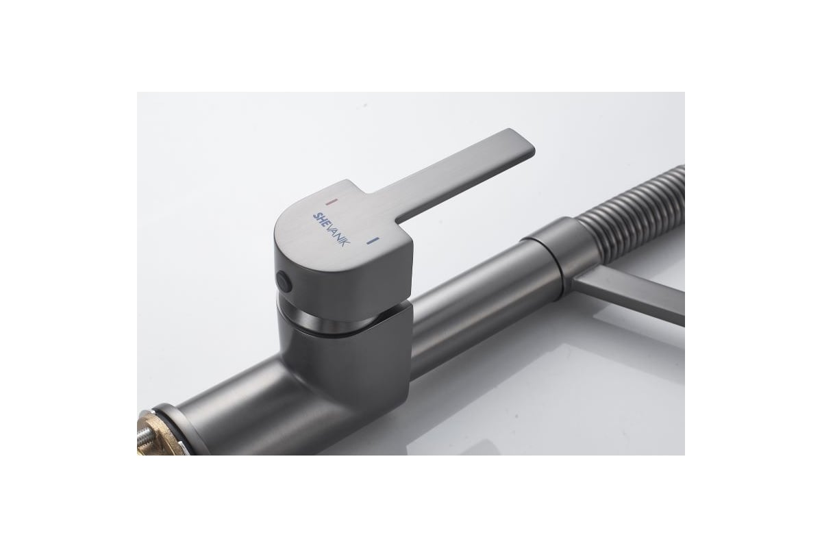 Пружинный смеситель для кухни SHEVANIK с выдвижной лейкой, оружейная сталь S963T - выгодная цена ...