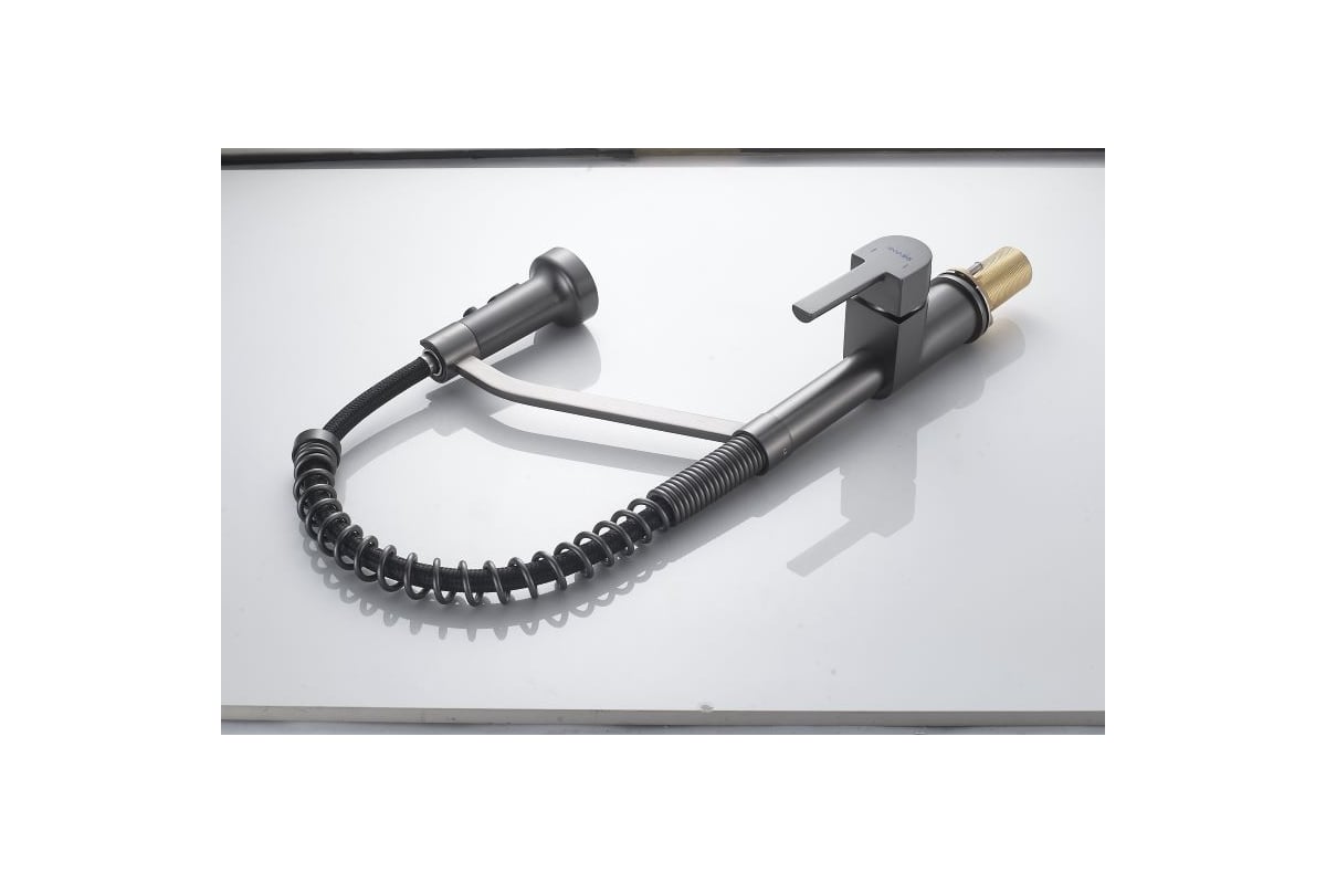 Пружинный смеситель для кухни SHEVANIK с выдвижной лейкой, оружейная сталь S963T - выгодная цена ...