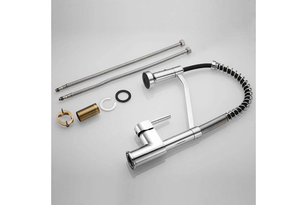 Пружинный смеситель для кухни SHEVANIK с выдвижной лейкой, хром S963 - выгодная цена, отзывы ...