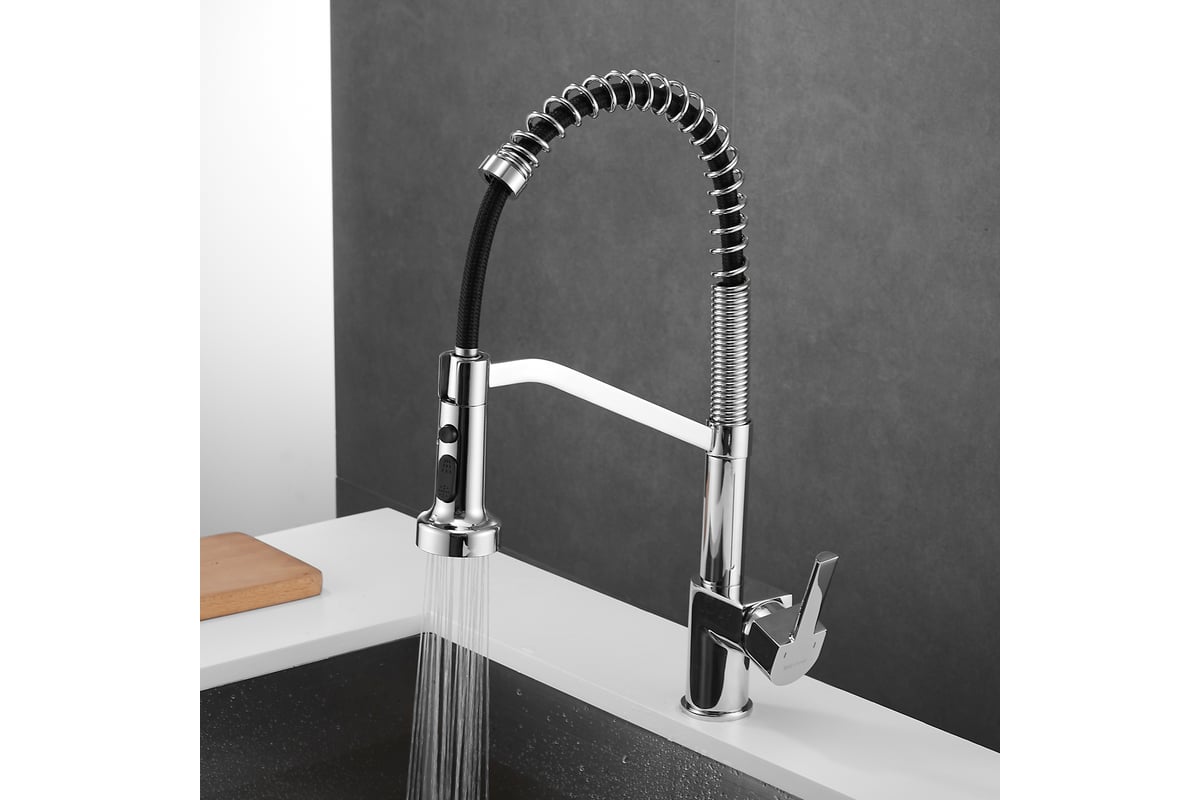 Пружинный смеситель для кухни SHEVANIK с выдвижной лейкой, хром S963 - выгодная цена, отзывы ...
