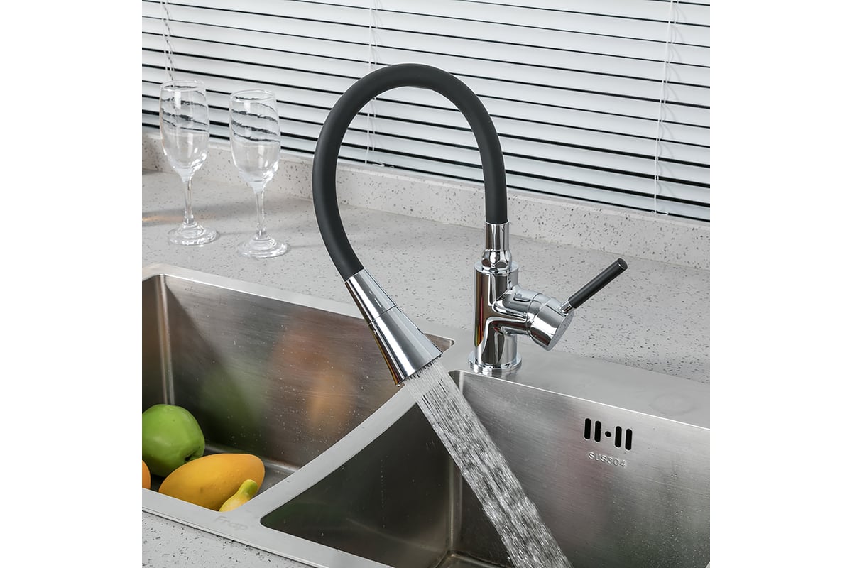 Смеситель для кухни Frap 35к f4044 гибкий излив, черный 550834 ...