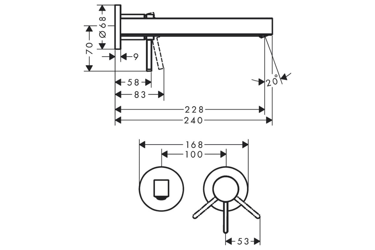Внешняя часть настенного смесителя для раковины Hansgrohe 2 отверстия ...