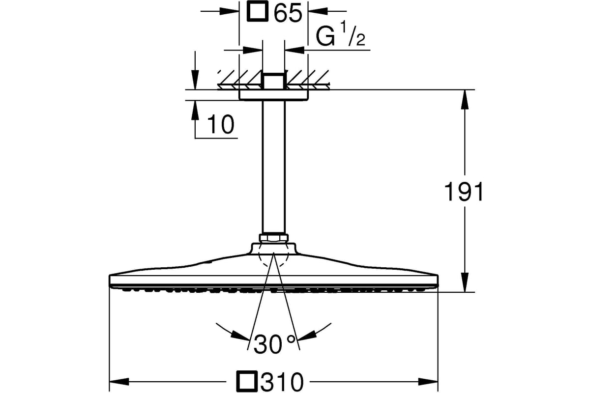 Верхний душ с потолочным душевым кронштейном GROHE 142 мм, 1 режим ...
