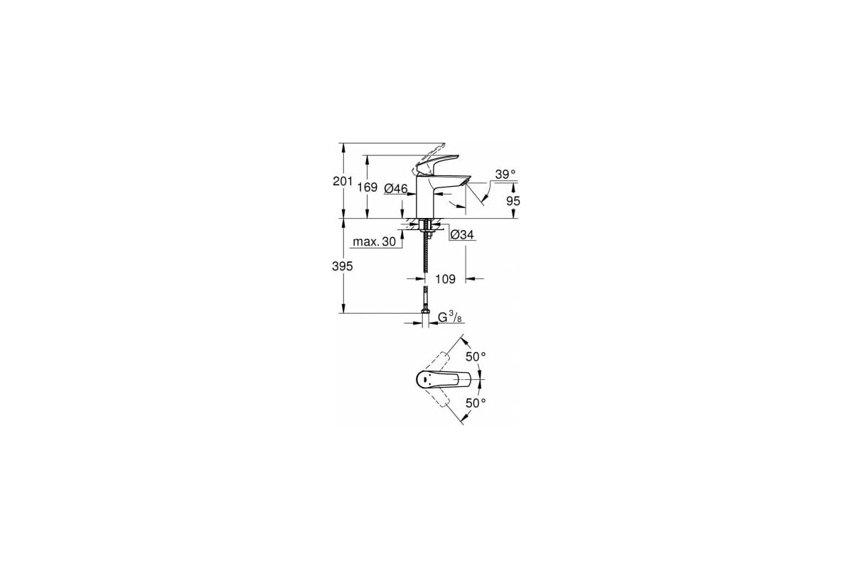 Однорычажный смеситель для раковины Grohe Eurosmart S-Size 32467003 ...
