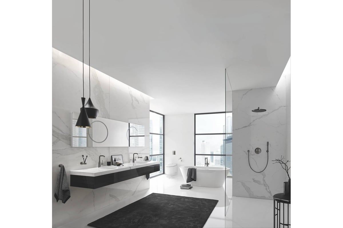 Внешняя часть смесителя для ванны Grohe Essence напольного монтажа, темный графит матовый ...