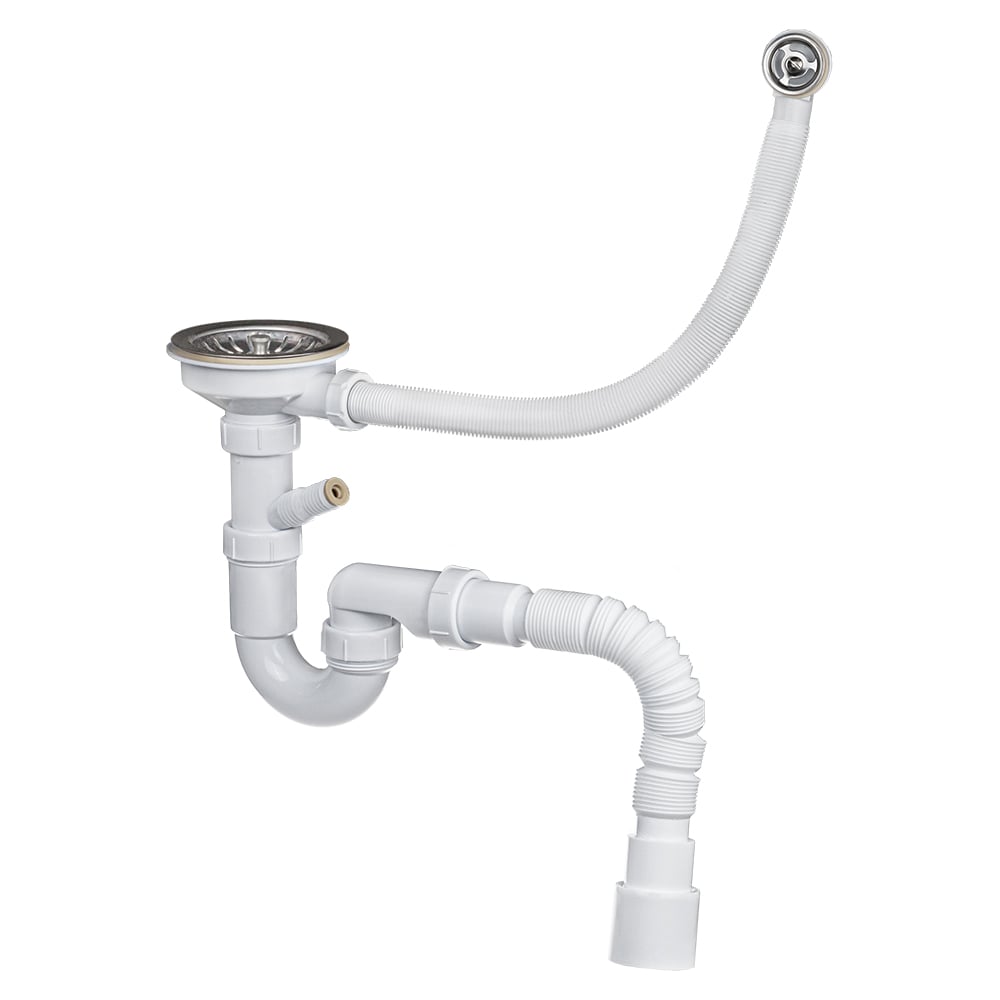 Сифон для выпуска MasterProf 90-94 мм, 3.1/2x40, с нерж.решеткой, переливом, гофротрубой 40x40 ...