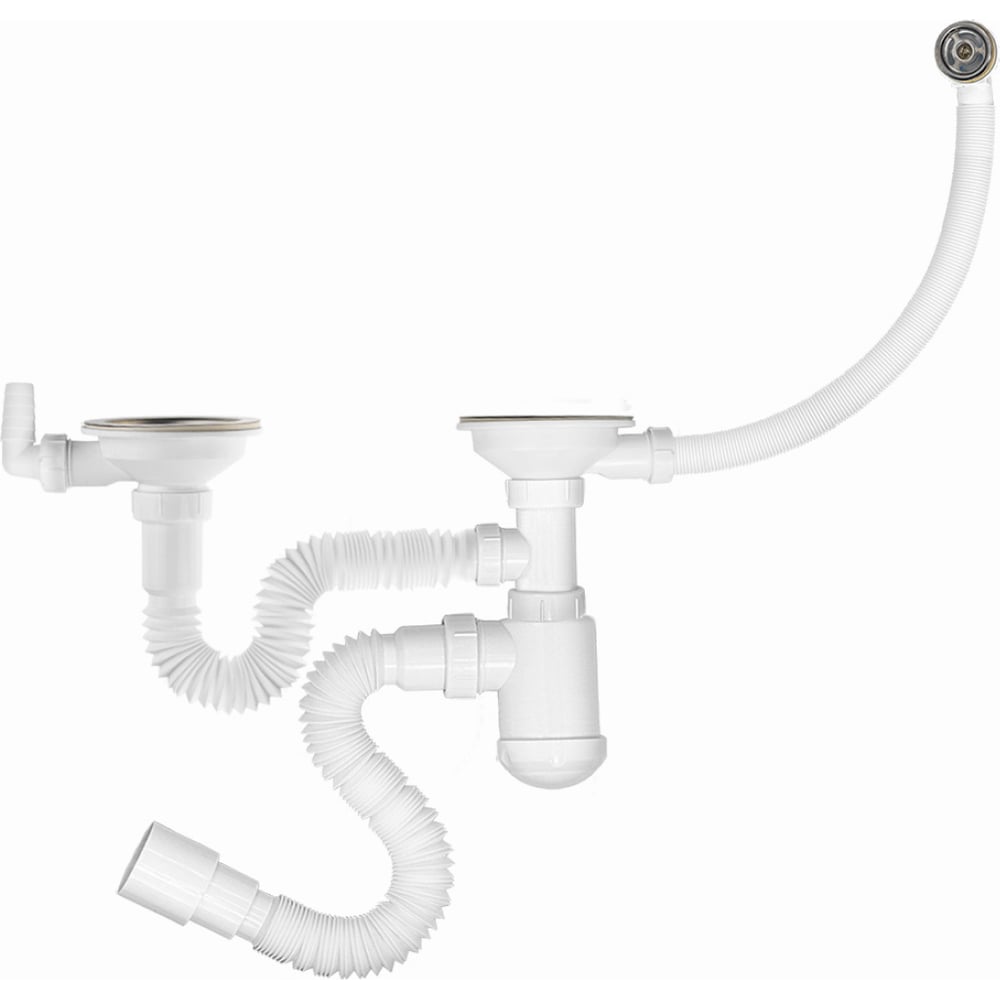 Двойной сифон для выпуска MasterProf 90-94 мм, 3.1/2x40, с нерж.решеткой, переливом, отводом для ...