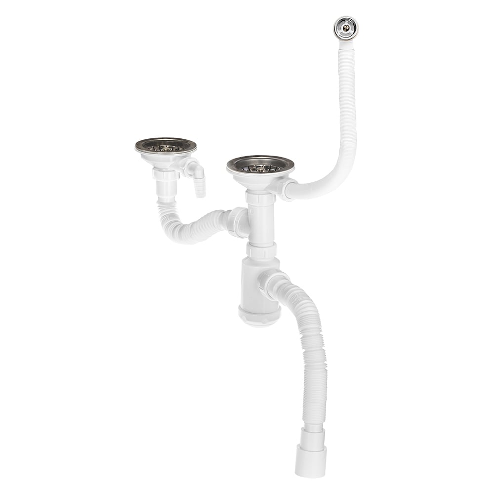 Двойной сифон для выпуска MasterProf 90-94 мм, 3.1/2x40, с нерж.решеткой, переливом, отводом для ...