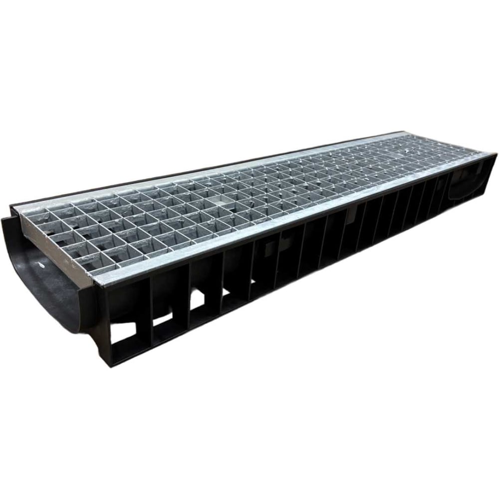 Пластиковый лоток Gidrolica dn200 h100 мм с ячеистой стальной оцинкованной решеткой и крепежом ...