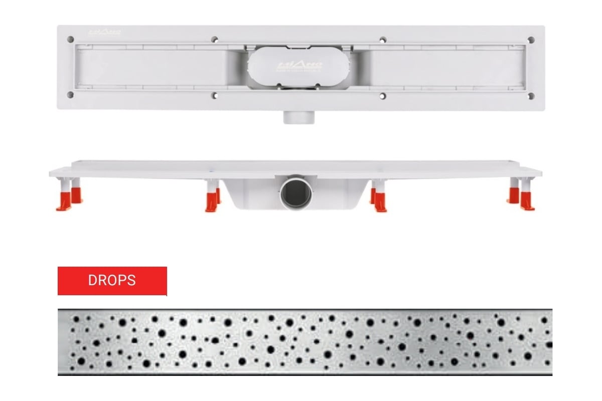 Душевой лоток Miano 900мм DROPS глянец, боковой слив D50 MS-90D ...