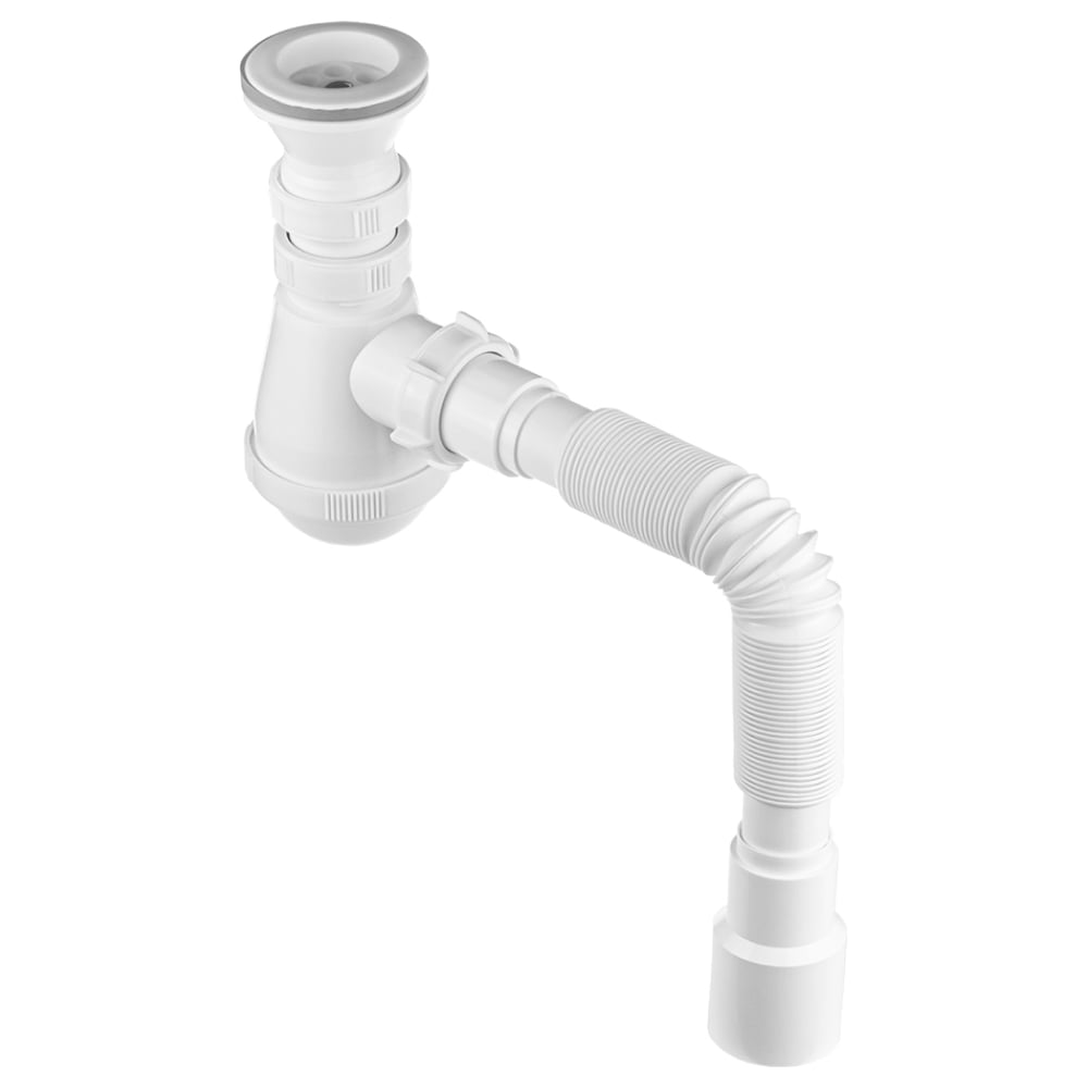 Сифон в раковину MasterProf для выпуска 40-52 мм, 1.1/2x40, с пластиковой решеткой, гофротрубой ...