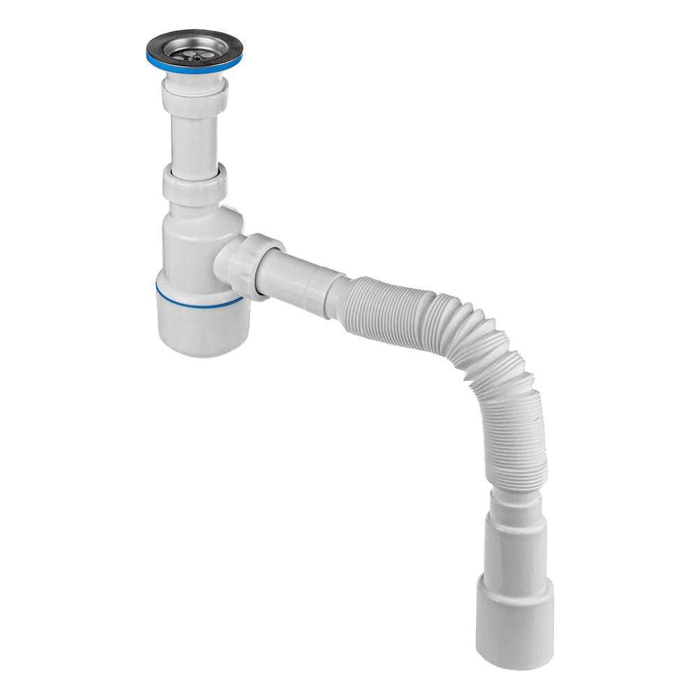 Сифон с экономией пространства MasterProf 1.1/4x32 с нерж.решеткой, гофротрубой 40x32/40/50 ИС ...