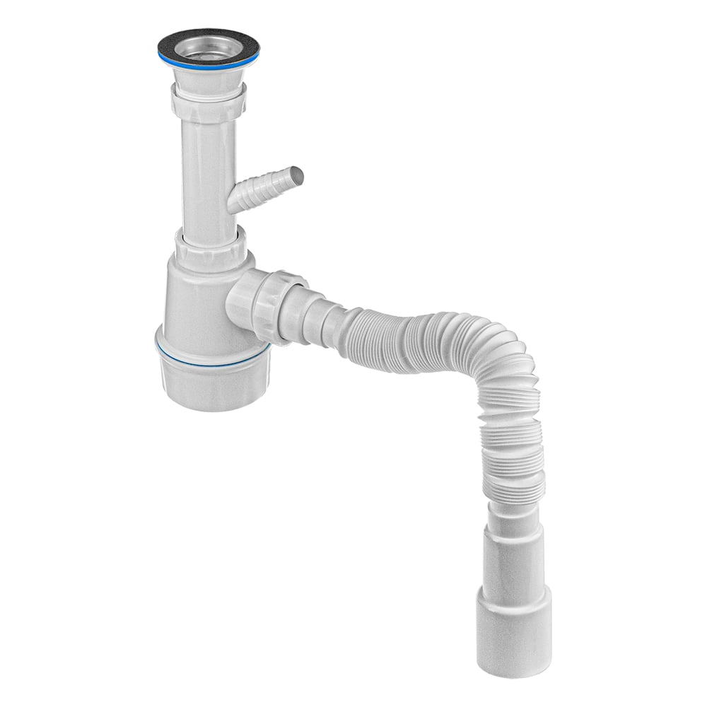 Сифон для выпуска MasterProf 47-55 мм, 1.1/2x40 с нерж.решеткой, отводом для с/м, гофротрубой ...