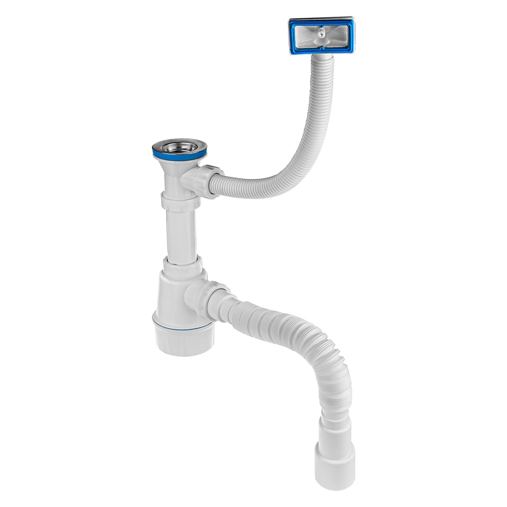 Сифон для выпуска MasterProf 47-55 мм, 1.1/2x40 с нерж.решеткой, прям.переливом, гофротрубой ...