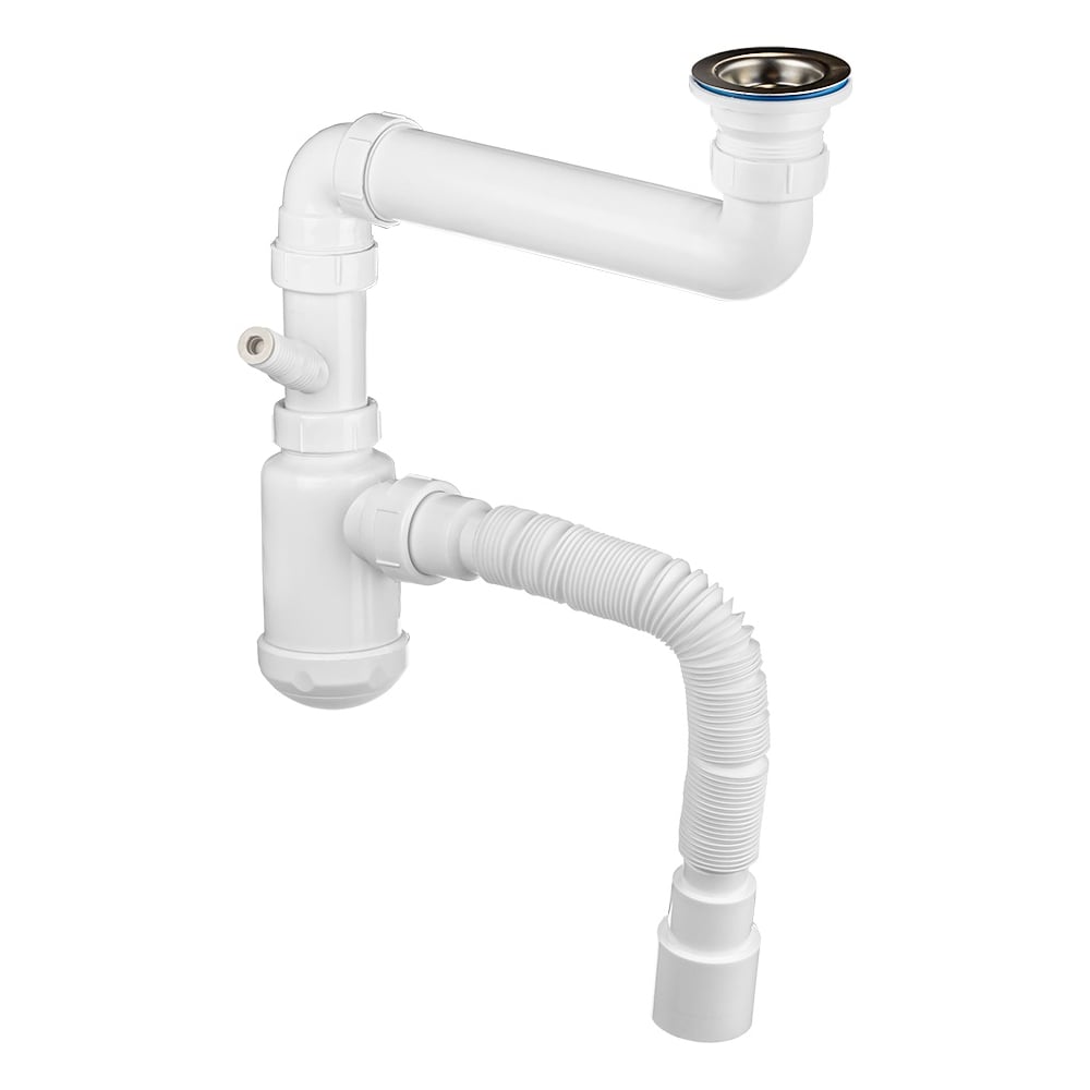 Сифон со смещением для выпуска MasterProf 48-52 мм, 1.1/2"х40 с нерж.решеткой, гофротрубой 40x40 ...