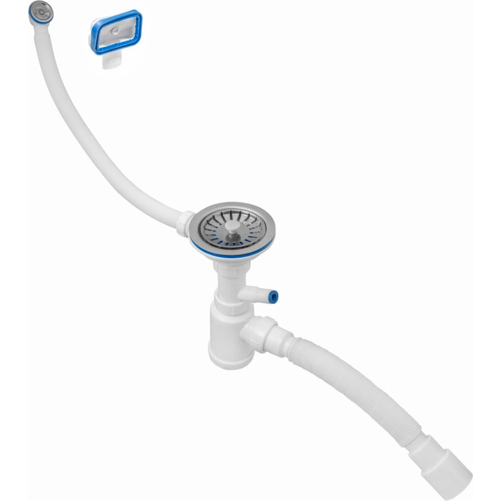 Сифон для выпуска MasterProf 90-94 мм, 3.1/2"х40, с нержавеющей решеткой, переливом, отводом для ...