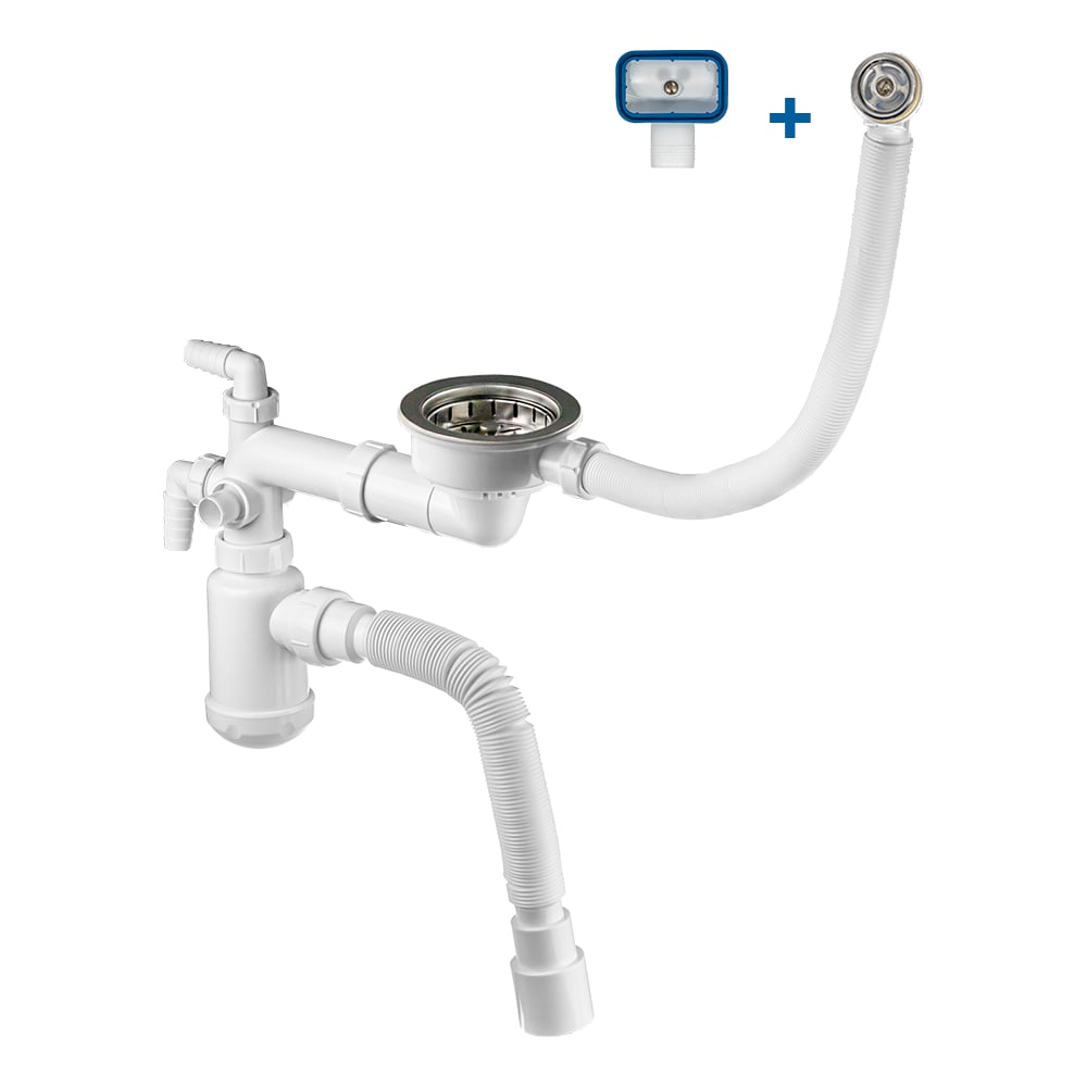 Сифон MasterProf телескопический со смещением для выпуска 90-94 мм, 3.1/2"х40, с нержавеющей ...