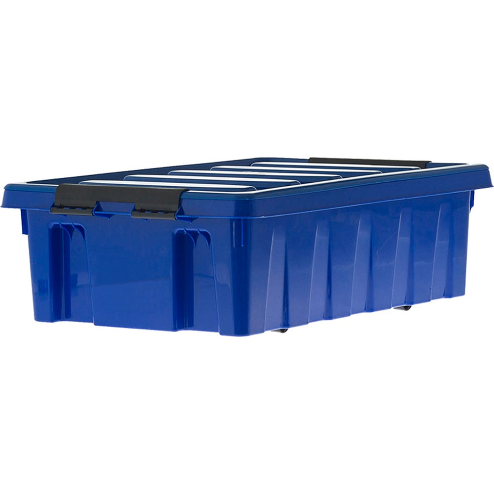 Ящик Rox Box п/п 580х390х180 мм с крышкой и клипсами, на роликах, синий ...
