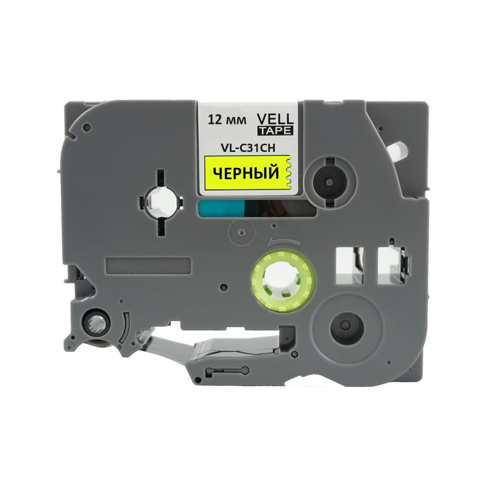 Лента Vell VL-C31CH (с чипом, 12 мм, черный на желтом) для Puty PT-100E ...