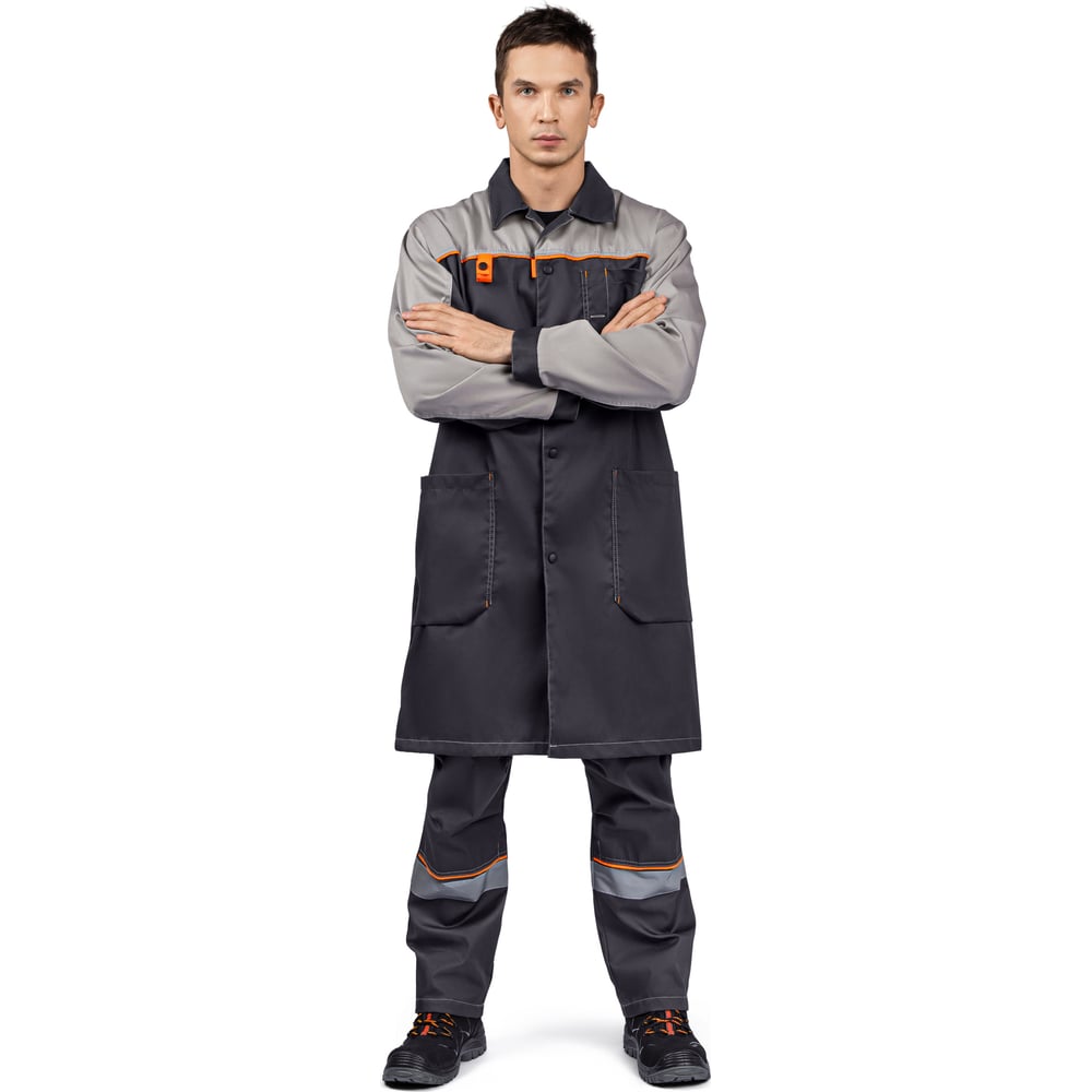 Мужской халат ТЕХНОСЭЙФ ДОН ЭК, темно-серый/серый/оранжевый, р.88-92/ ...