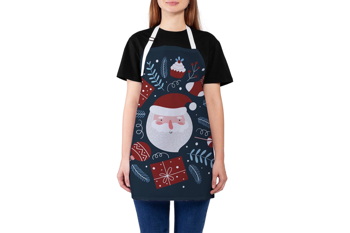 Кухонный фартук JOYARTY Счастливый Дед Мороз, универсальный размер для женщин и мужчин ap_427903 ...