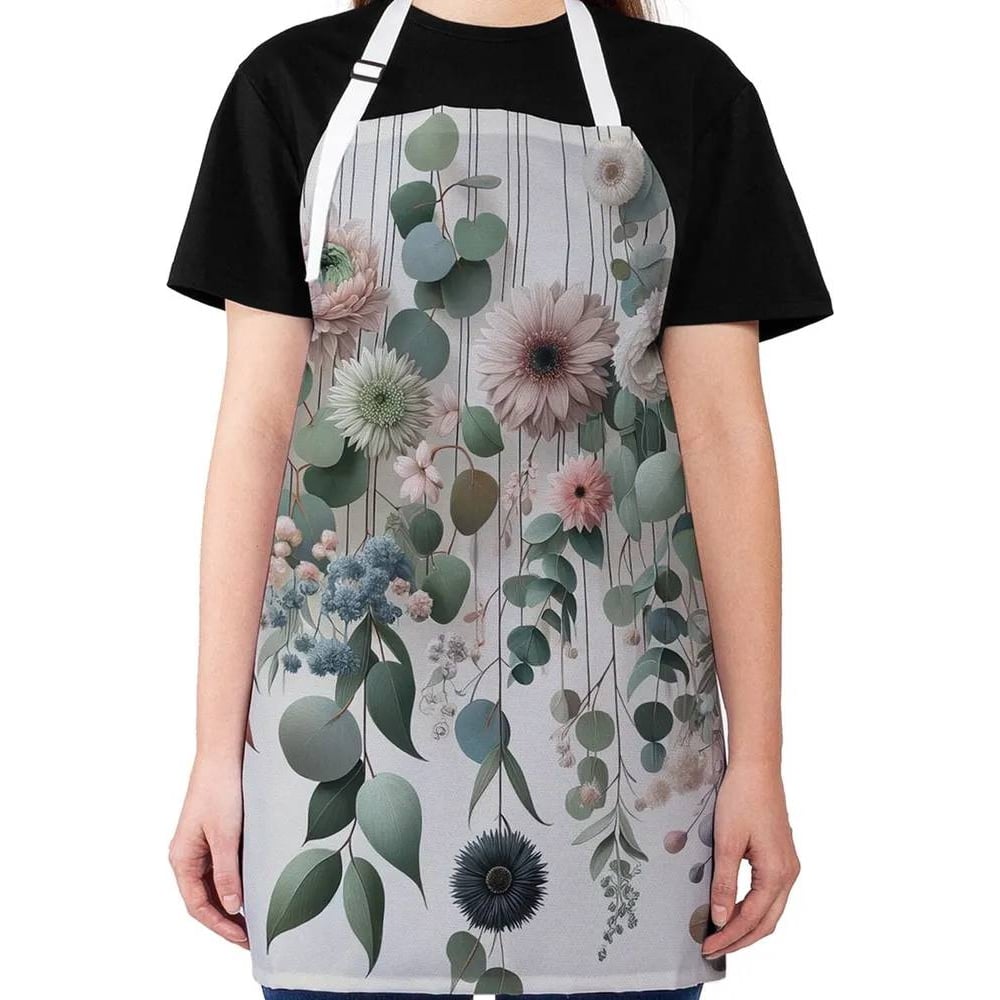 Фартук кухонный JoyArty "Нежные цветы и эвкалипт", универсальный размер для женщин и мужчин ap ...