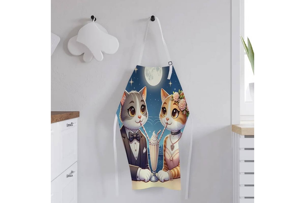 Фартук кухонный JoyArty "Кошачья романтика", универсальный размер для женщин и мужчин ap_429885 ...