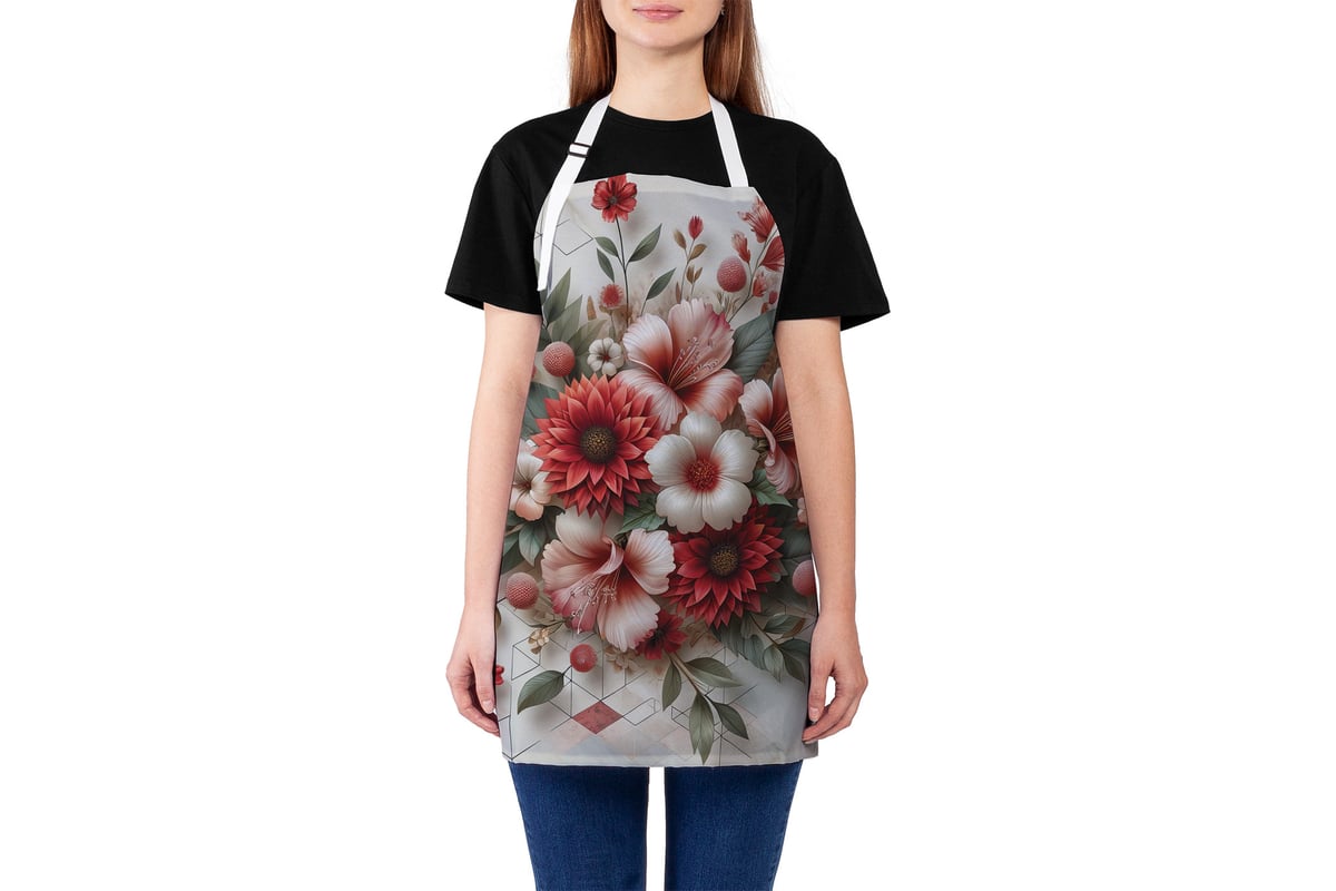 Фартук кухонный JOYARTY "Цветы на мраморе", универсальный размер для женщин и мужчин ap_429923 ...