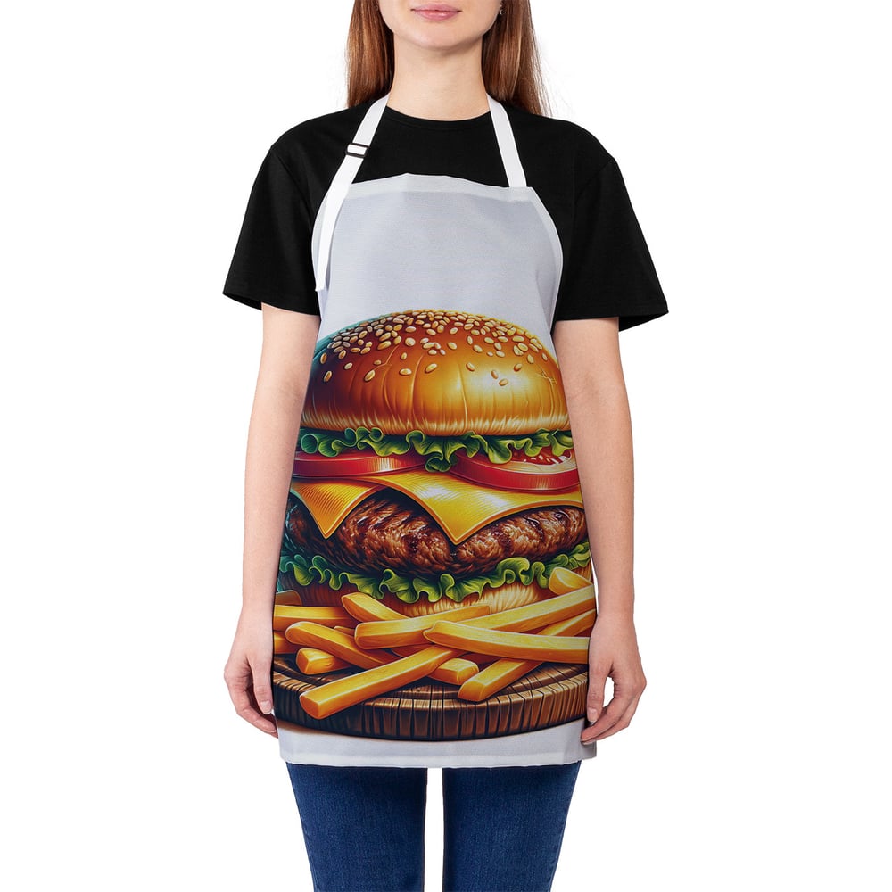 Фартук кухонный JOYARTY "Сочный бургер", универсальный размер для женщин и мужчин ap_sd3247 ...