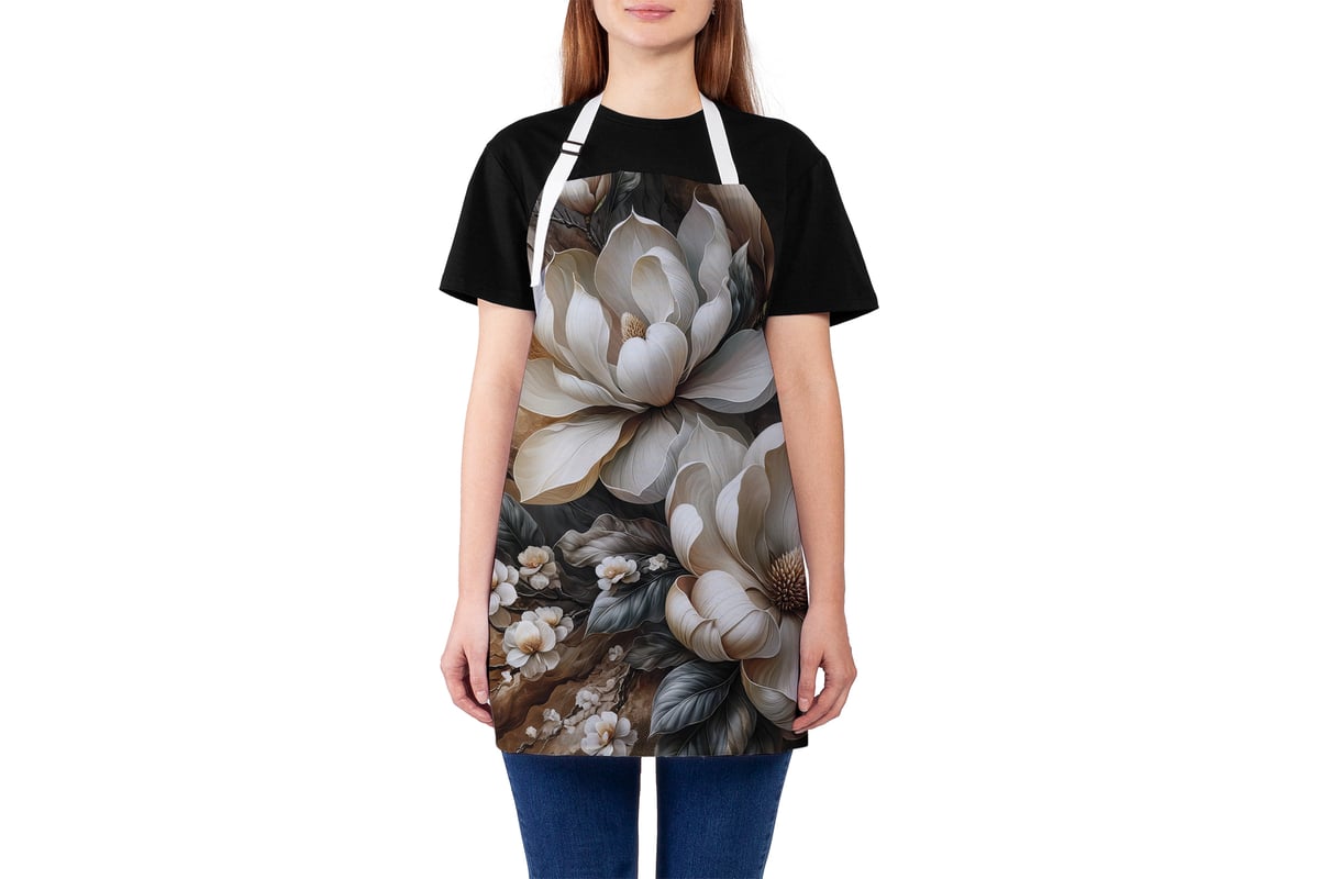 Фартук кухонный JoyArty Магнолия и мрамор, универсальный размер, для женщин и мужчин, ap_sd3482 ...