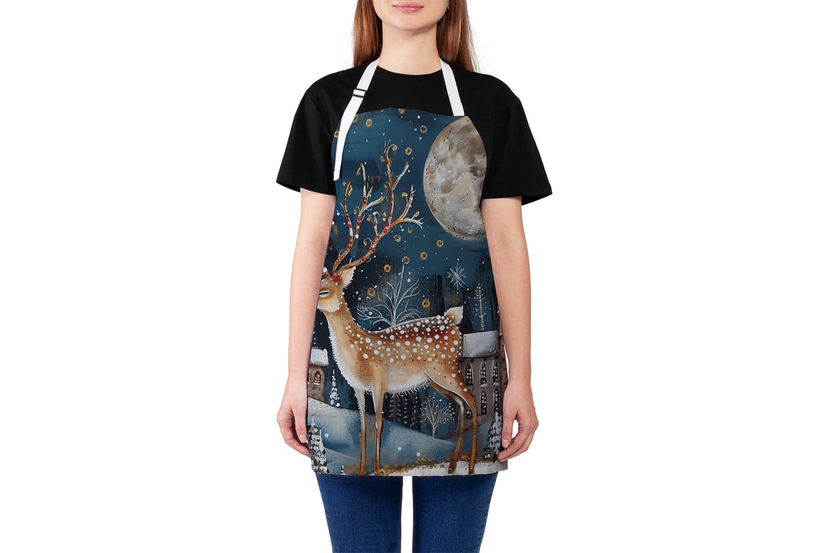 Фартук кухонный JoyArty Олень под луной, универсальный размер, для женщин и мужчин, серия Новый ...