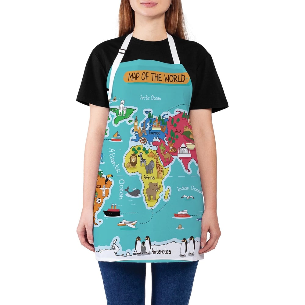 Кухонный фартук JOYARTY Детская карта мира, универсальный размер для женщин и мужчин ap_378446 ...