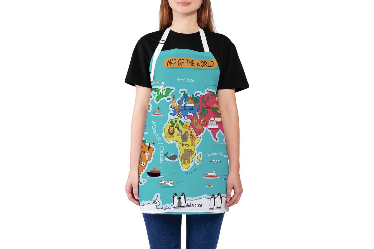 Кухонный фартук JOYARTY Детская карта мира, универсальный размер для женщин и мужчин ap_378446 ...