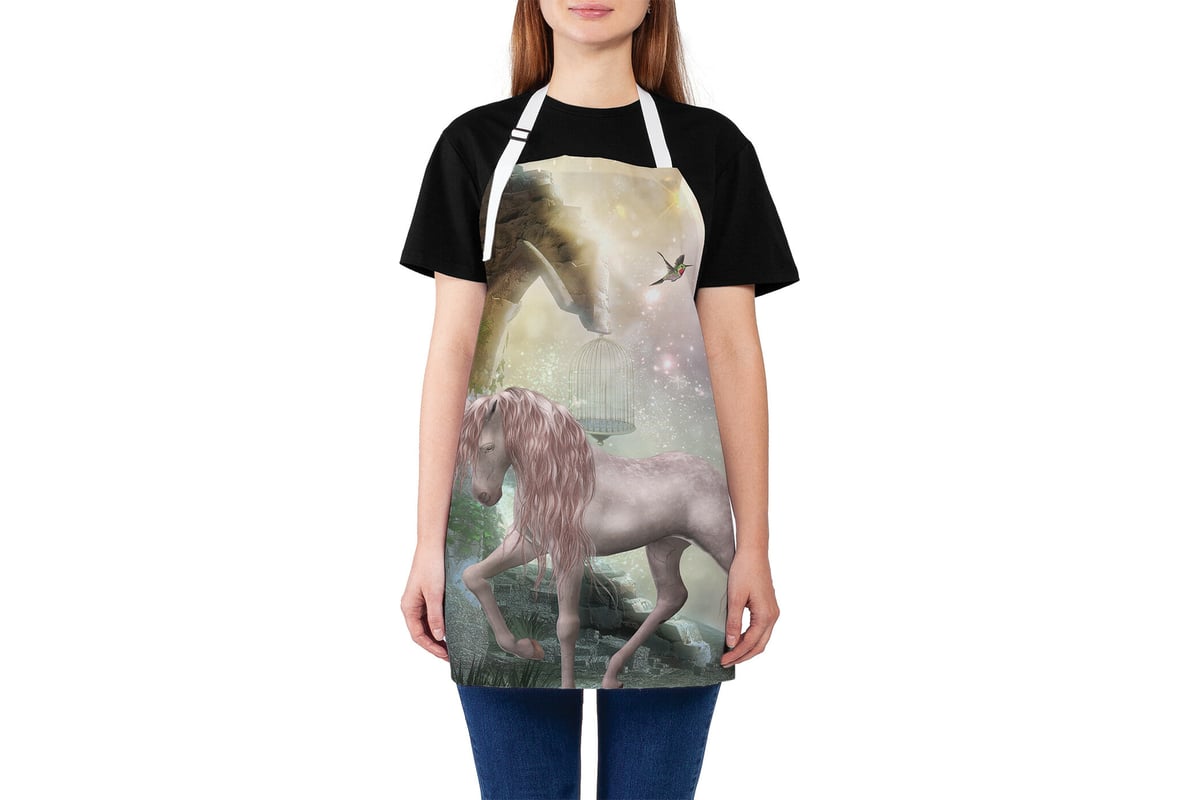 Кухонный фартук JOYARTY Усталость единорога, универсальный размер для женщин и мужчин ap_12392 ...