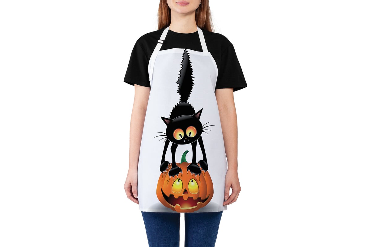 Кухонный фартук JOYARTY Кот на тыкве, универсальный размер для женщин и мужчин ap_18809 ...