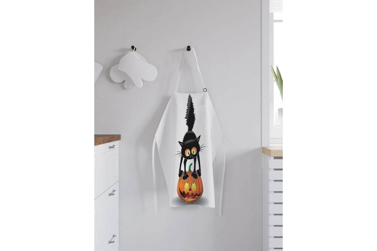 Кухонный фартук JOYARTY Кот на тыкве, универсальный размер для женщин и мужчин ap_18809 ...