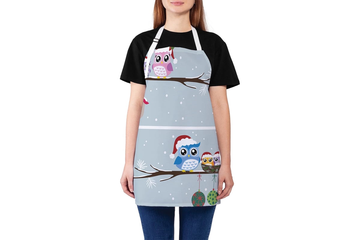 Кухонный фартук JOYARTY Новогодние совы, универсальный размер для женщин и мужчин ap_19400 ...