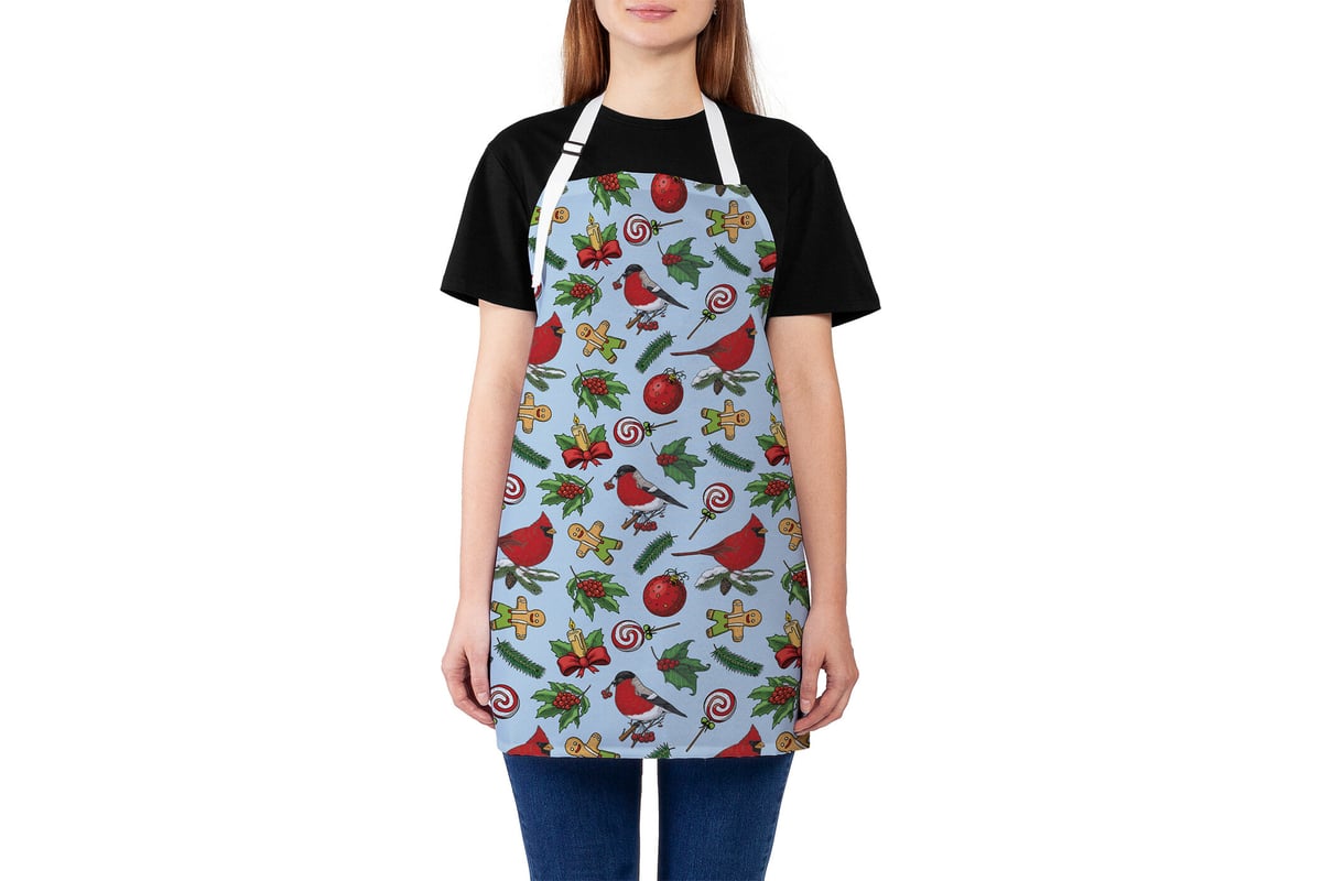 Кухонный фартук JOYARTY Новогодние птицы, универсальный размер для женщин и мужчин ap_419882 ...