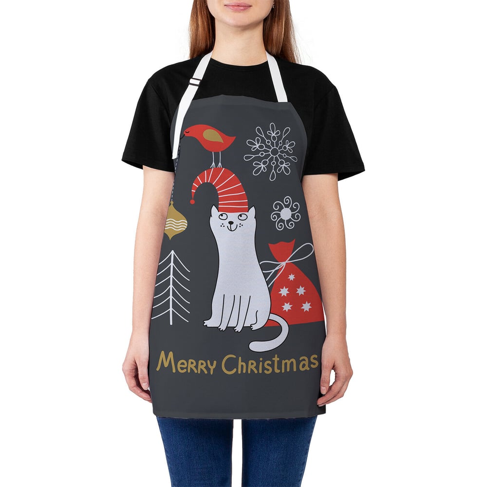 Кухонный фартук JOYARTY Новогодний котик, универсальный размер для ...