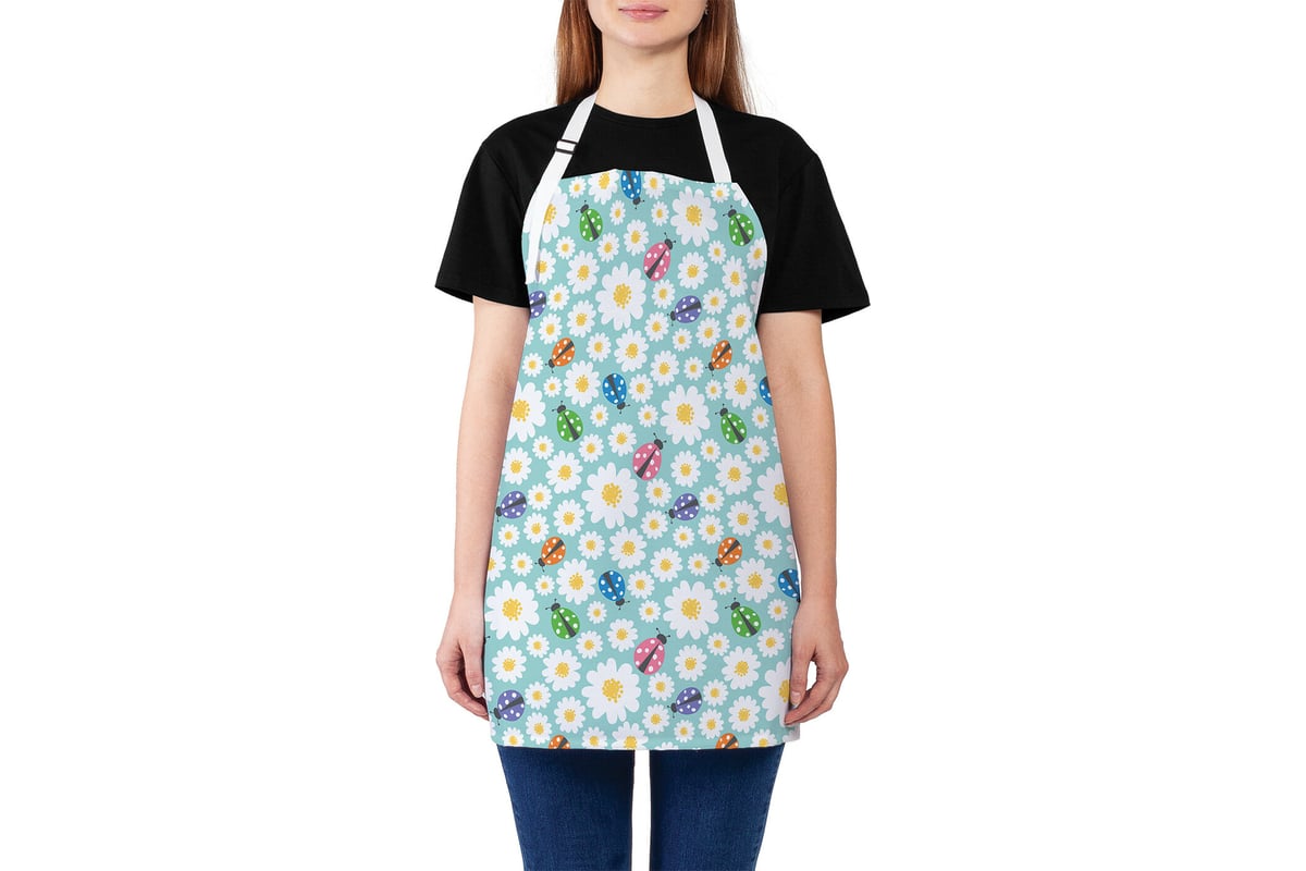 Кухонный фартук JOYARTY Узор с божьими коровками и цветами, универсальный размер для женщин и ...