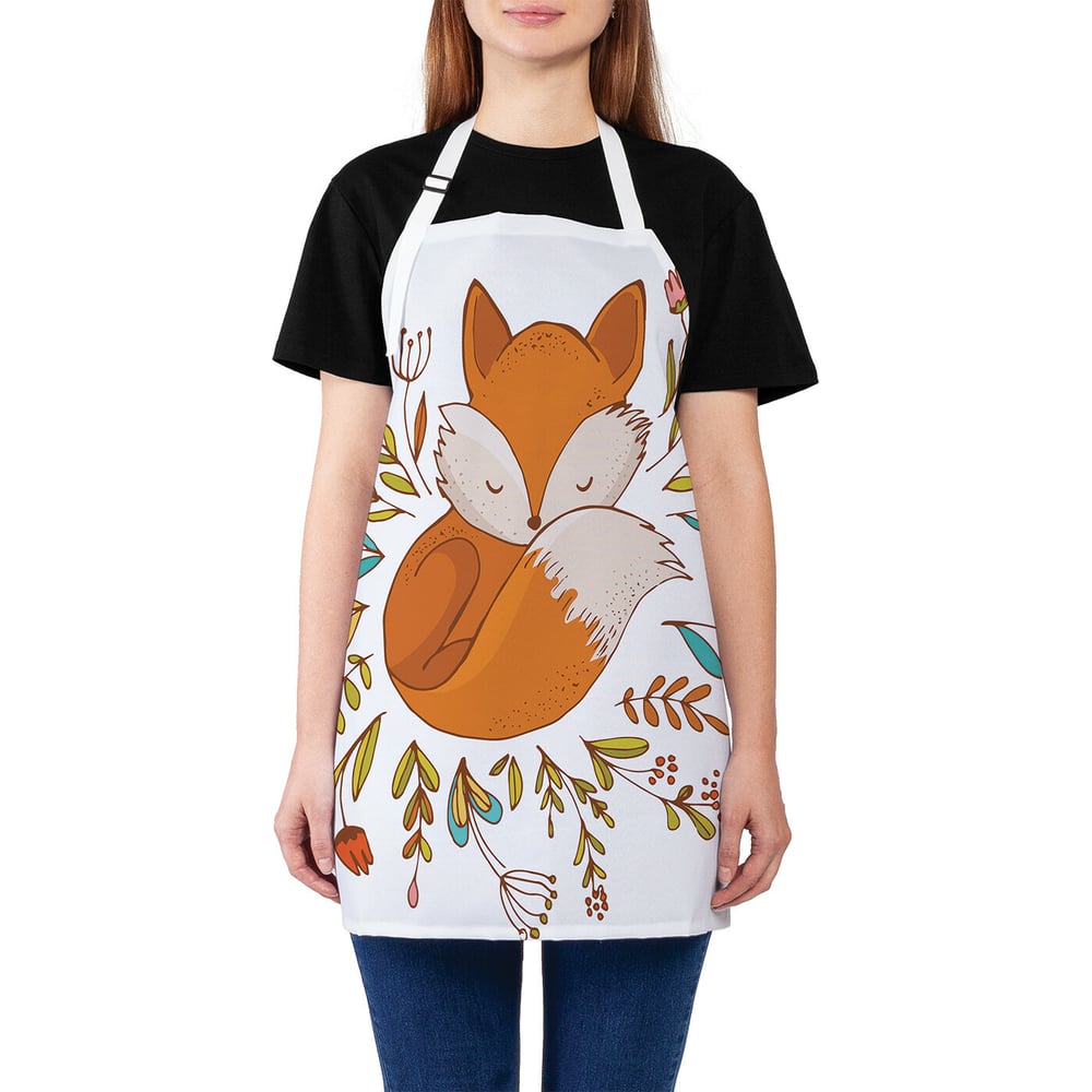 Кухонный фартук JOYARTY Лисичка и цветы, универсальный размер для женщин и мужчин ap_29016 ...