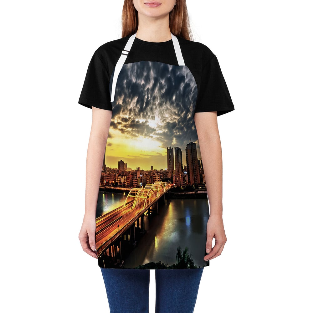 Кухонный фартук JOYARTY Городской трафик на закате, универсальный размер для женщин и мужчин ap ...