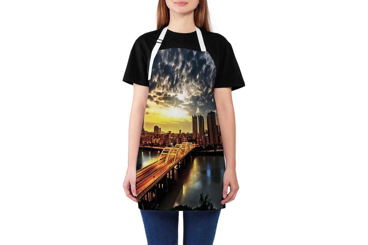 Кухонный фартук JOYARTY Городской трафик на закате, универсальный размер для женщин и мужчин ap ...