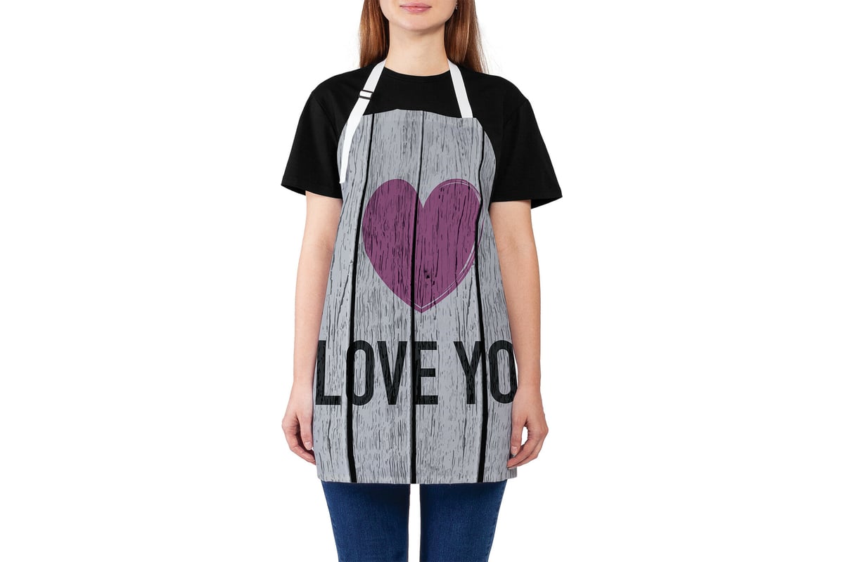 Кухонный фартук JOYARTY Сердце на деревянном фоне, универсальный размер для женщин и мужчин ap ...