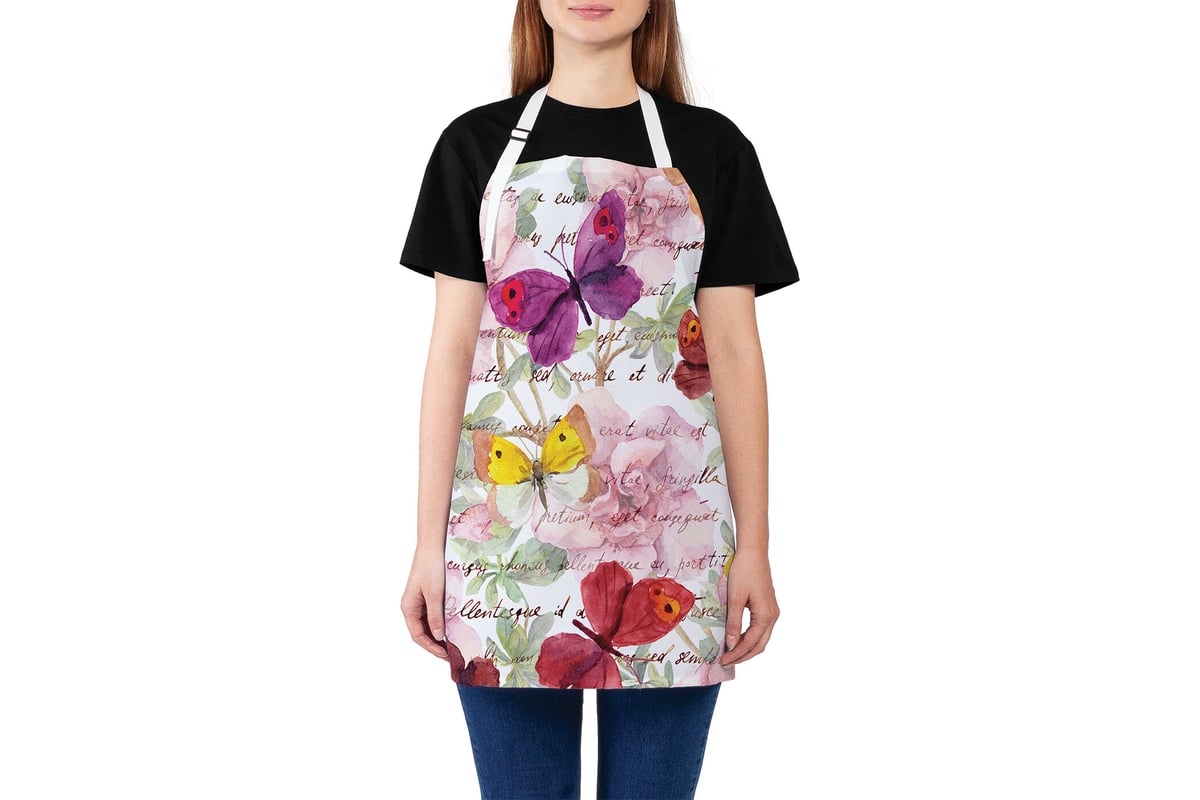 Кухонный фартук JOYARTY Письмо в бабочках, универсальный размер для женщин и мужчин ap_11030 ...