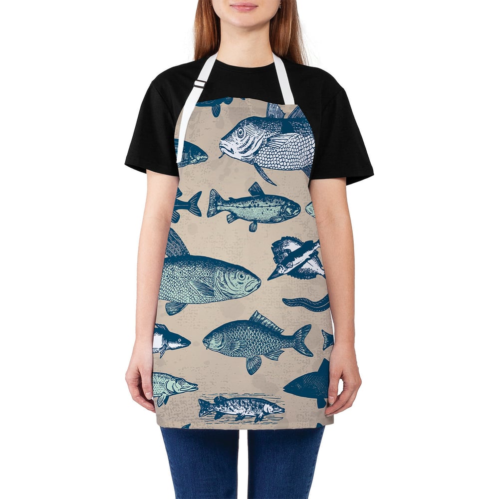 Кухонный фартук JOYARTY Рыбное движение, универсальный размер для женщин и мужчин ap_2790 ...