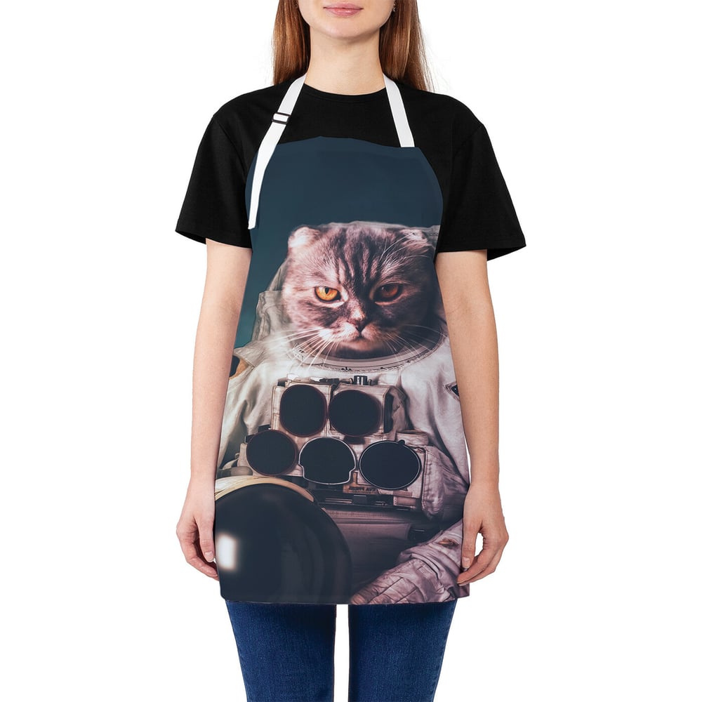 Кухонный фартук JOYARTY Кот астронавт, универсальный размер для женщин и мужчин ap_6796 ...