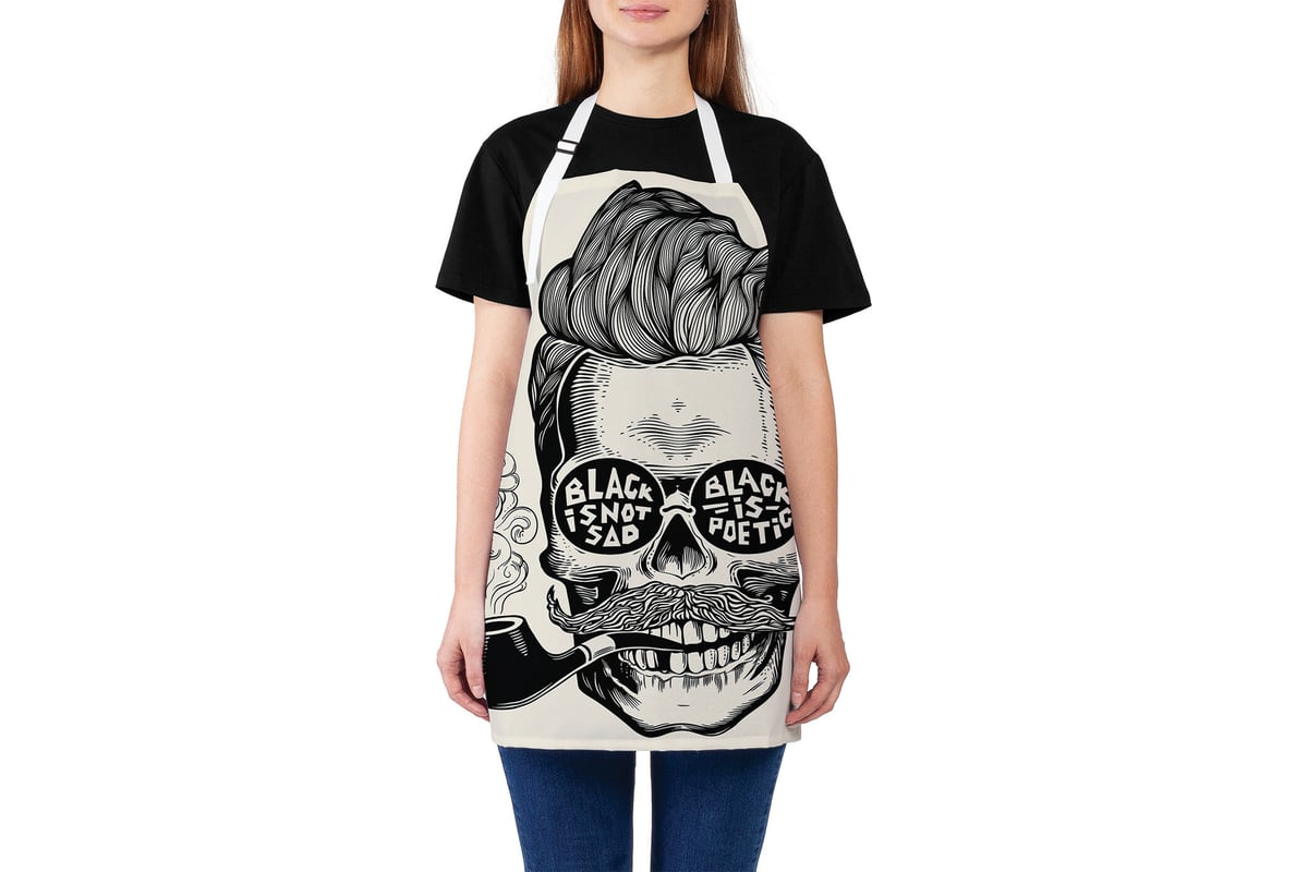 Кухонный фартук JOYARTY Курящий череп с усами, универсальный размер для женщин и мужчин ap_40067 ...